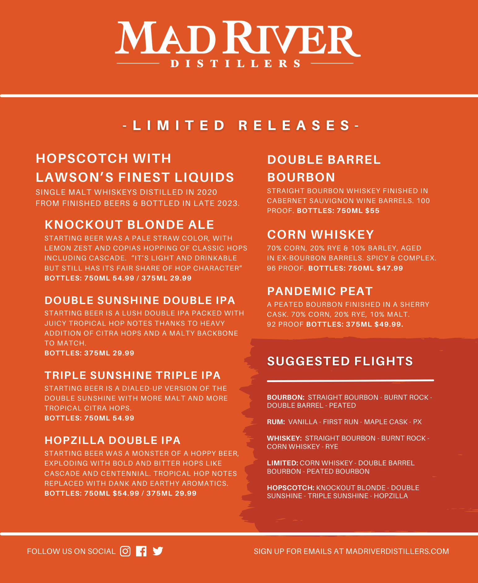 Menus - Mad River Distillers